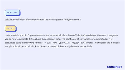 solved calculate coefficient of correlation from the following sums