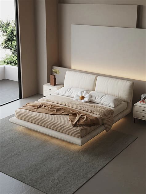 意式极简风悬浮床奶油风轻奢实木大象耳朵主卧床无床头布床双人床 淘宝网 花瓣网