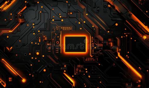 Futuristic Circuit Board Design With Glowing Orange Elements And Dark