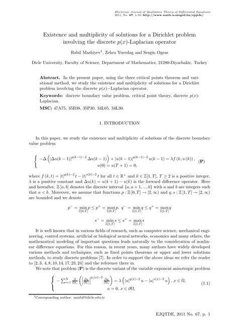 Pdf Existence And Multiplicity Of Solutions For A Dirichlet Problem