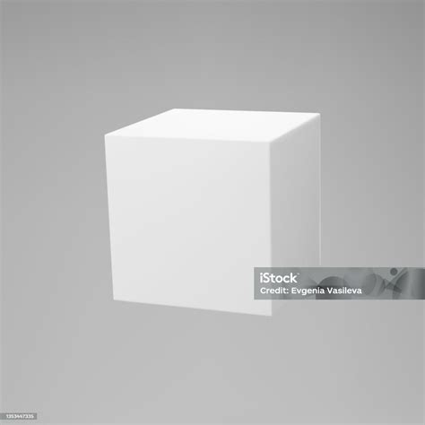 회색 배경에 격리 된 원근이있는 흰색 3d 모델링 큐브 조명과 그림자로 회전하는 3d 상자를 원근면에서 렌더링합니다 사실적인 벡터 아이콘 3차원 형태에 대한 스톡 벡터 아트