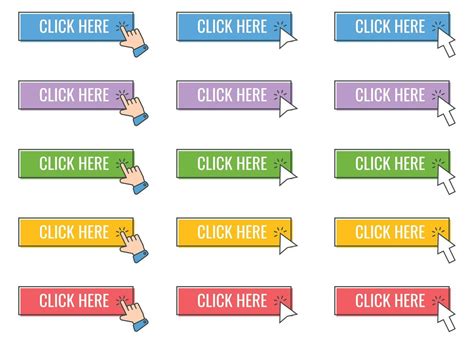 Click Cursor Icon With Click Here Button Vector Set Action Button With