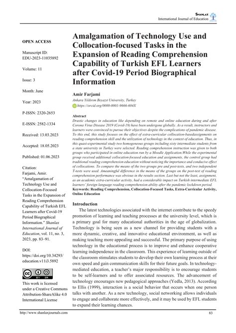 Pdf Amalgamation Of Technology Use And Collocation Focused Tasks In The Expansion Of Reading