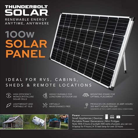 Thunderbolt Solar 100 Watt Monocrystalline Solar Panel Sosoutils
