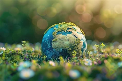 A Small Earth In The Grass A Detail Shot Premium Ai Generated Image