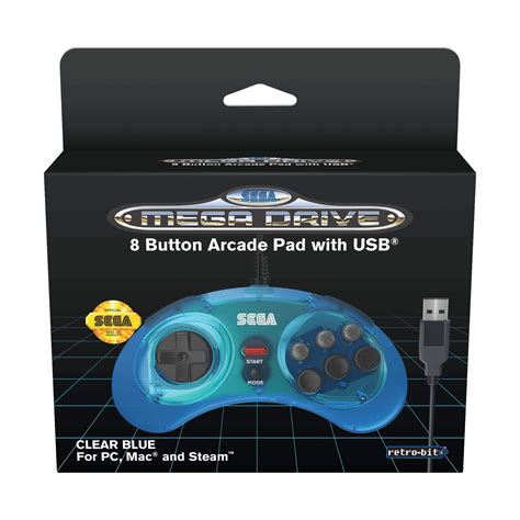 Retro Bit Official Sega Mega Drive Usb Controller 8 Button Arcade Pad For Pc Mac Steam
