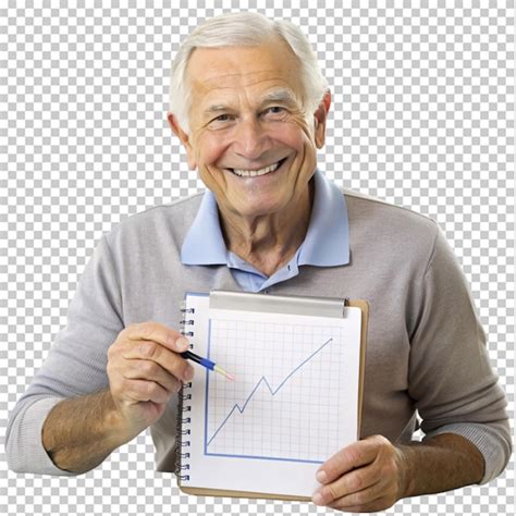 Premium Psd Older Man At Home Showing Graph On Notepad Isolate On