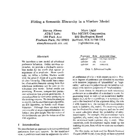 Hiding A Semantic Hierarchy In A Markov Model Acl Anthology