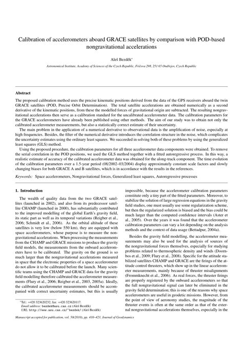 Pdf Calibration Of Accelerometers Aboard Grace Satellites By Comparison With Pod Based