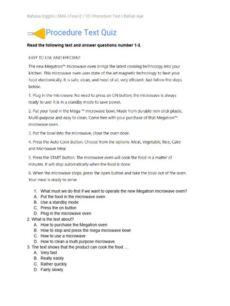 Quiz Procedure Text Pdf Materials