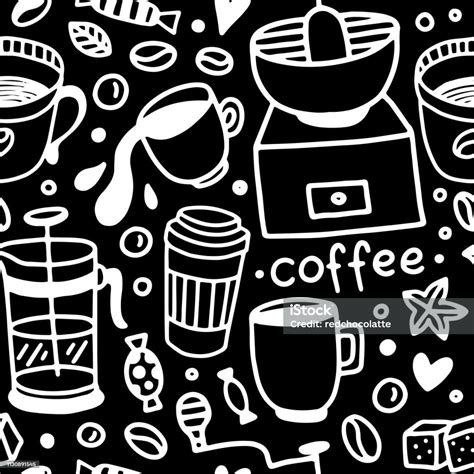 흑인과 백인 커피 완벽 한 패턴입니다 달콤한 음식 커피 컵 콩 그래픽 요소와 벡터 배경 그리기에 대한 스톡 벡터 아트 및 기타 이미지 Istock