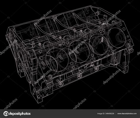 Engine Block Sketch Vector Rendering Wire Frame Style Layers Visible Stock Vector Image By
