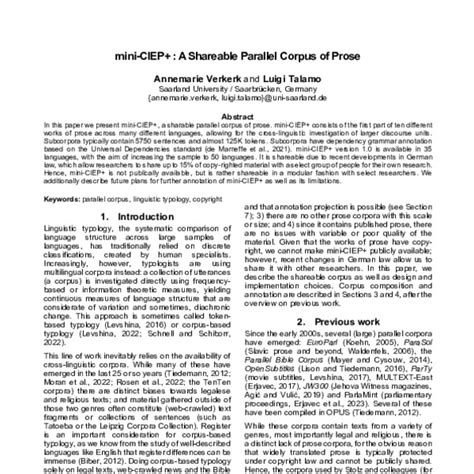 Mini Ciep A Shareable Parallel Corpus Of Prose Acl Anthology