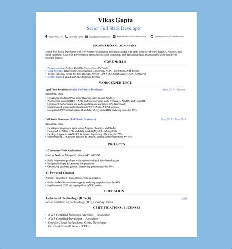 Senior Full Stack Developer Resume Template Lfr Builder