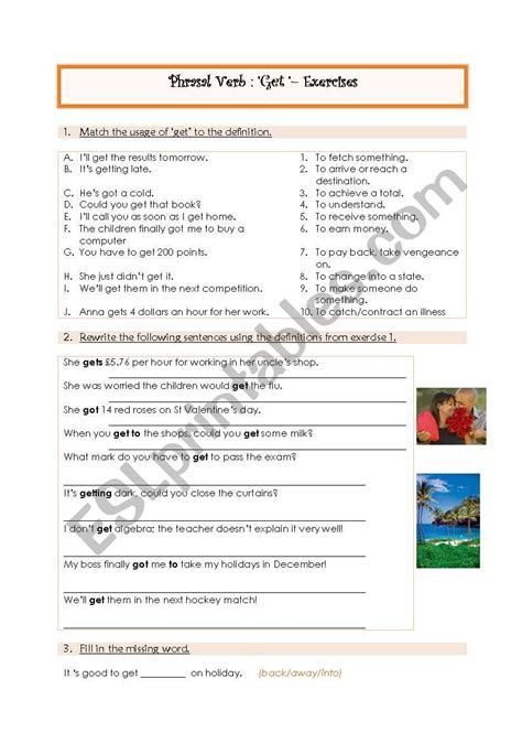 Phrasal Verb ´get´ Exercises Esl Worksheet By Alisonz