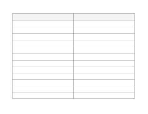 2 Column Chart Blank Table Printable Template