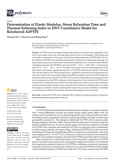 Pdf Determination Of Elastic Modulus Stress Relaxation Time And Thermal Softening Index In