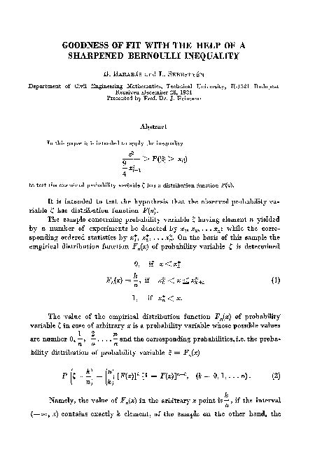 Pdf Goodness Of Fit With The Help Of A Sharpened Bernoulli Inequality B Barabás