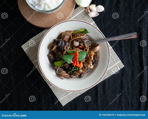 Fried Pork Entrails Name Is Phad Cha Thai Food The Ingredients Pork