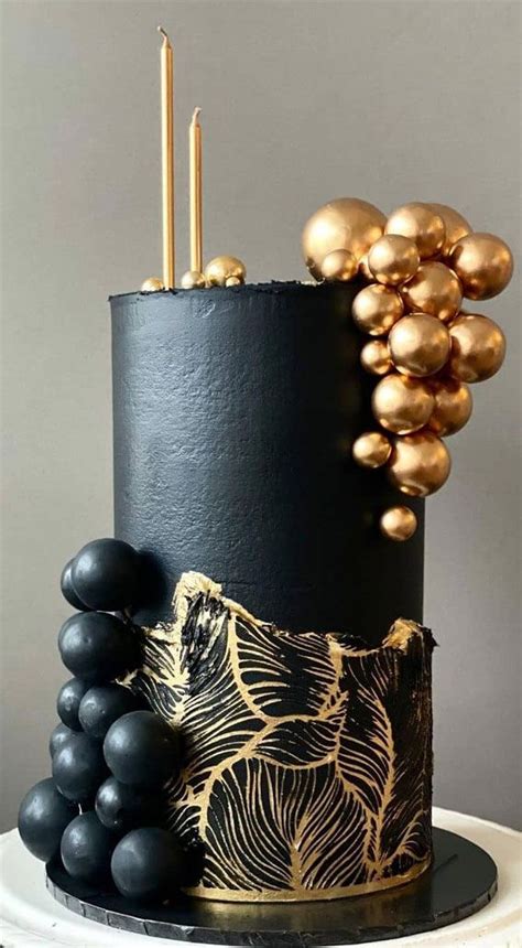 Black And Gold Elegant Cake For Grooms Birthday Celebration
