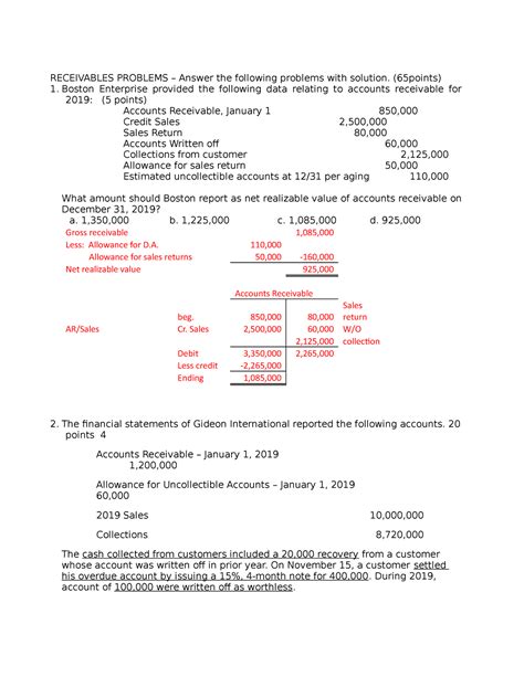 Actg215 Problems Assignment On Receivables Receivables Problems