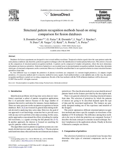 Pdf Structural Pattern Recognition Methods Based On String Comparison For Fusion Databases