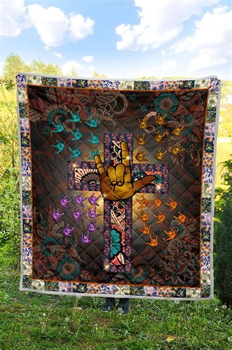 Sign Language Cross Pattern Premium Quilt Blanket Black Gadgetvips
