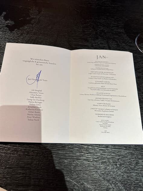 Speisekarte Von Restaurant Jan Jan Hartwig München