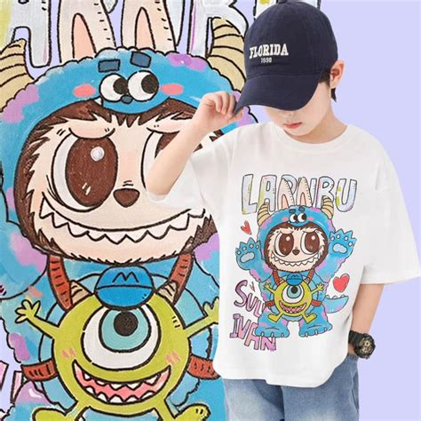 💥hot 2024 Labubu Pop Mart T เสื ้ อเด ็ กแขนสั ้ นน ่ ารักและสะดวกสบาย