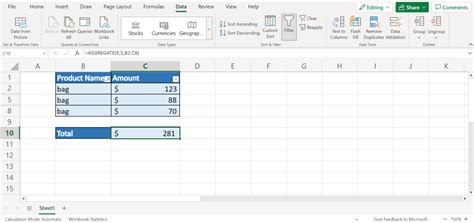 how to sum filtered rows in excel sheetaki