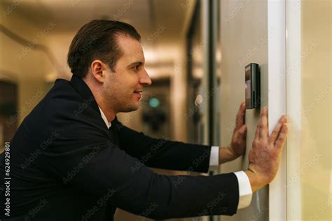 Man Using Face Scanner To Unlock Door In Office Building Access Control Facial Recognition