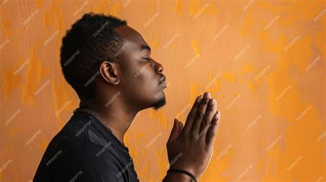 Black Guy Pray Peaceful African American Man Praying With Copy Space