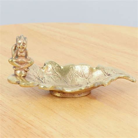 Jewellery Tray Leaf Design Sitting Pixie On Leaf Vintage Solid Brass