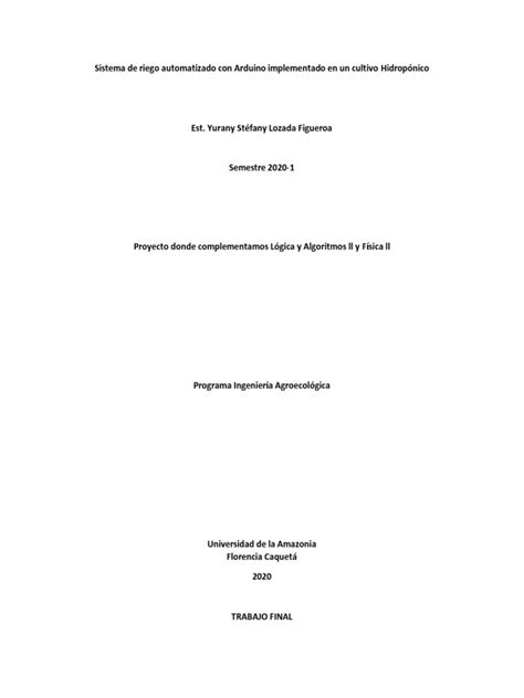 Proyecto Sistema De Riego Automatizado C Pdf Hidroponia Riego