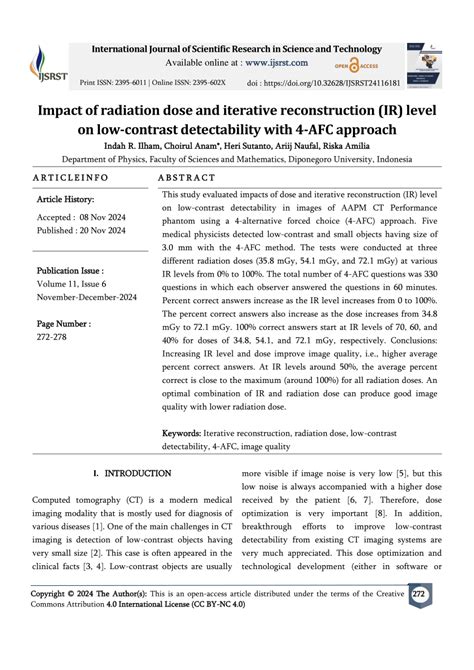 Pdf Impact Of Radiation Dose And Iterative Reconstruction Ir Level On Low Contrast