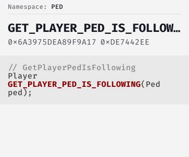 GetPlayerPedIsFollowing FiveM Natives Cfx Re Docs
