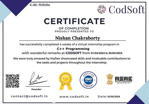 Nishan Chakraborty On Linkedin Cplusplus Internship Codsoft