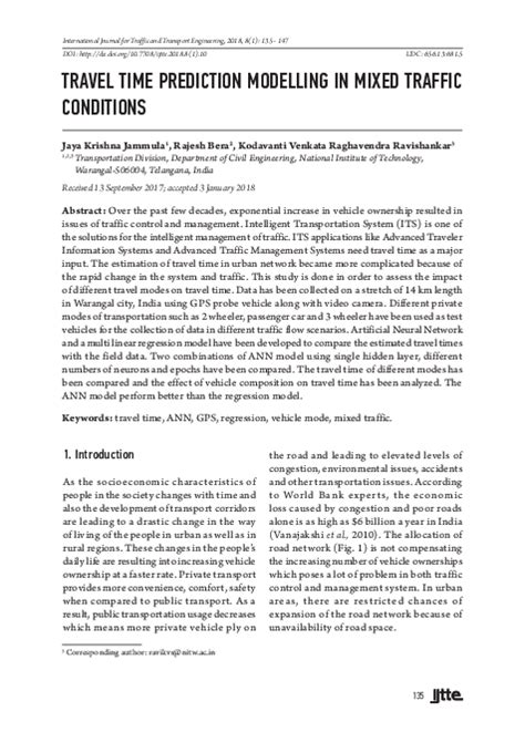Pdf Travel Time Prediction Modelling In Mixed Traffic Conditions Jaya Krishna J