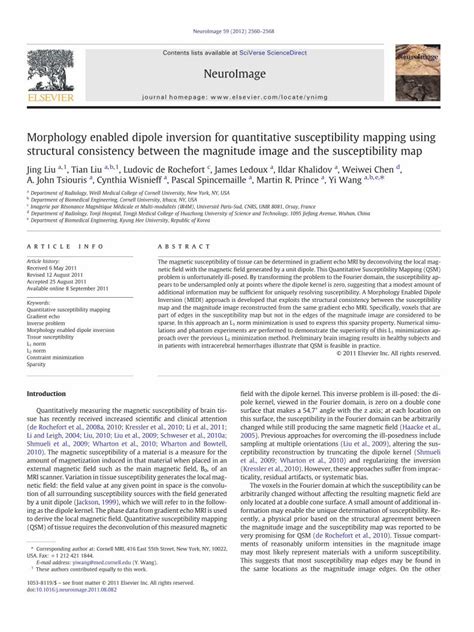 Pdf Morphology Enabled Dipole Inversion For Quantitative