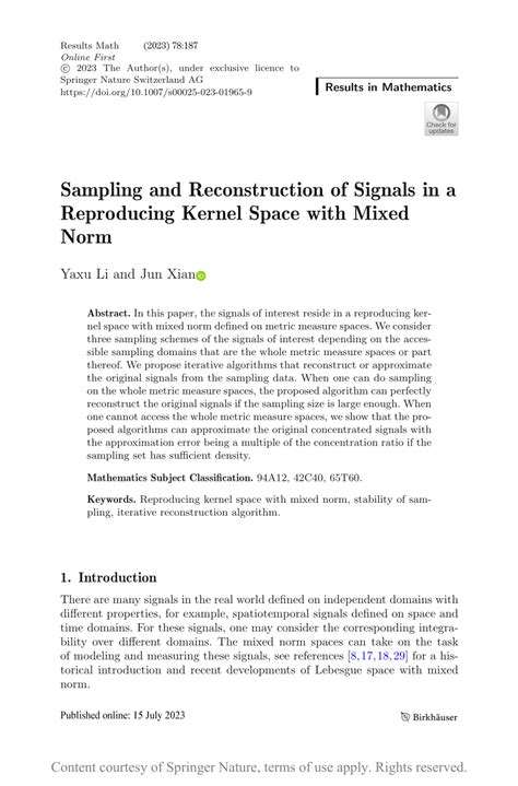 Sampling And Reconstruction Of Signals In A Reproducing Kernel Space With Mixed Norm Request Pdf