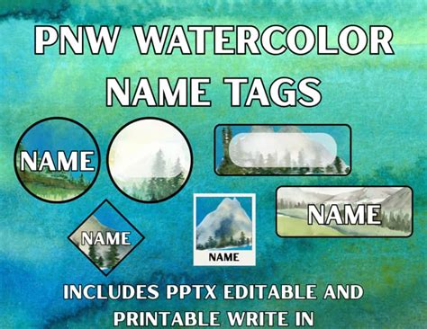 Watercolor Pnw Theme Name Tags Editable By Teacher Aurora Resources