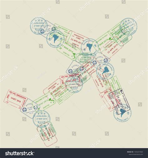 Set Different International Travel Visas Passport Stock Vector Royalty Free