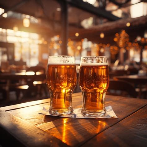 Premium Photo Glasses Of Different Types Of Craft Draught Beer On Wooden Bar Draft Beer In