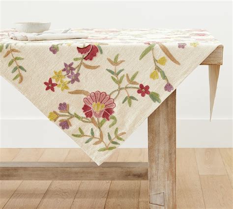 Liana Crewel Embroidered Cottonlinen Table Throw Pottery Barn