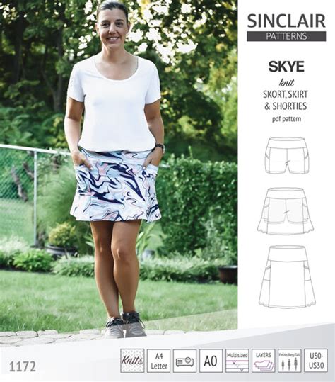 Skye Skort Skirt And Shorties With Pockets And Yoga Waistband Pdf Sewing Pattern Sinclair
