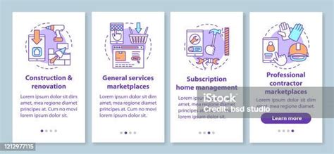 선형 개념으로 모바일 앱 페이지 화면을 온보딩하는 온라인 마켓플레이스 전자 상거래 고객 서비스 연습 단계 그래픽 지침입니다 Ux Ui 그림이 있는 Gui 벡터 템플릿 개념에