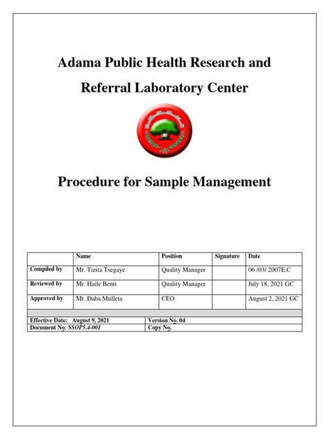 9 Copy Ssop5 4 001 Procedure For Sample Management Pdf Laboratories Refrigerator