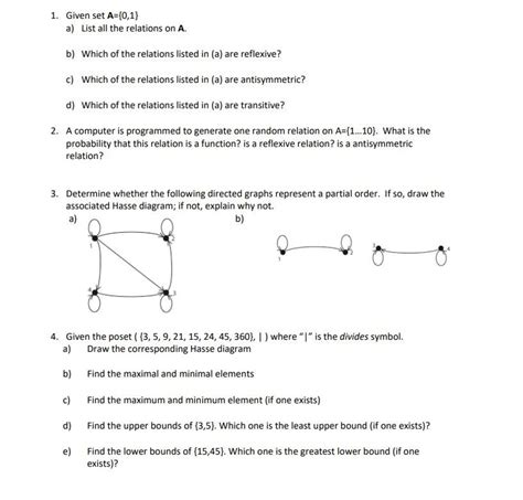 1 Given Set A {0 1} A List All The Relations On A