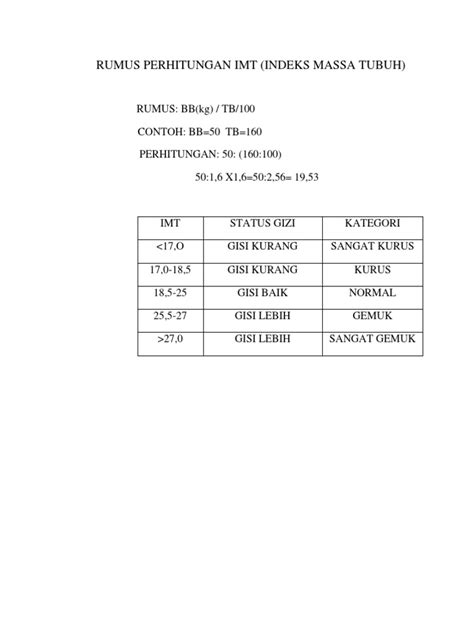 Rumus Perhitungan Imt Pdf