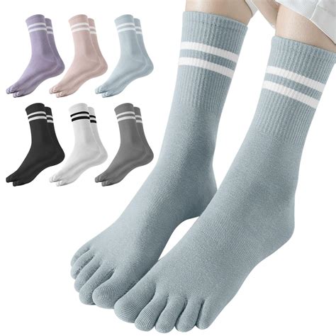 Sgqtzdzq 6 Pairs Toe Socks For Women Multicolor Five Finger Cotton